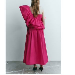 Zara | Tops | Zara Pink Voluminous Ruffle Asymmetric Top | Poshmark